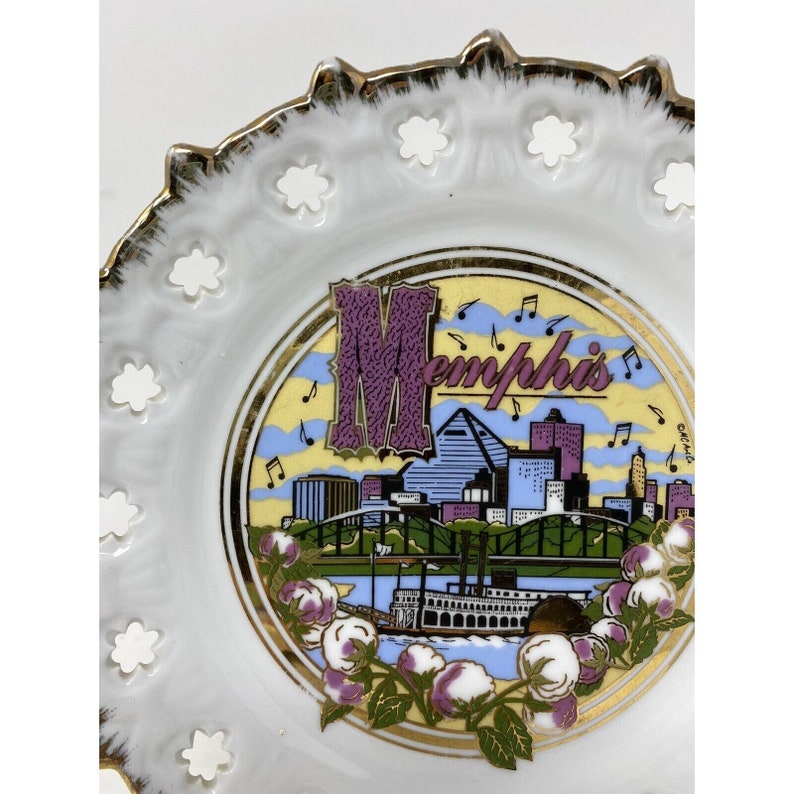 Memphis Tennessee Gold Trimmed Open Lattice Souvenir Collectors Plate 8 ...