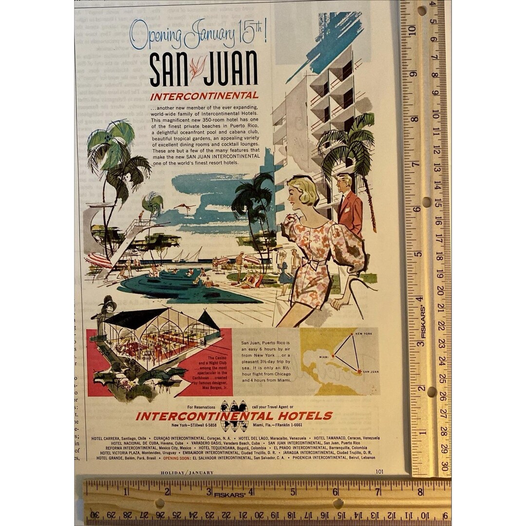 1958 San Juan Intercontinental Hotel Color Print Ad Opening January ...