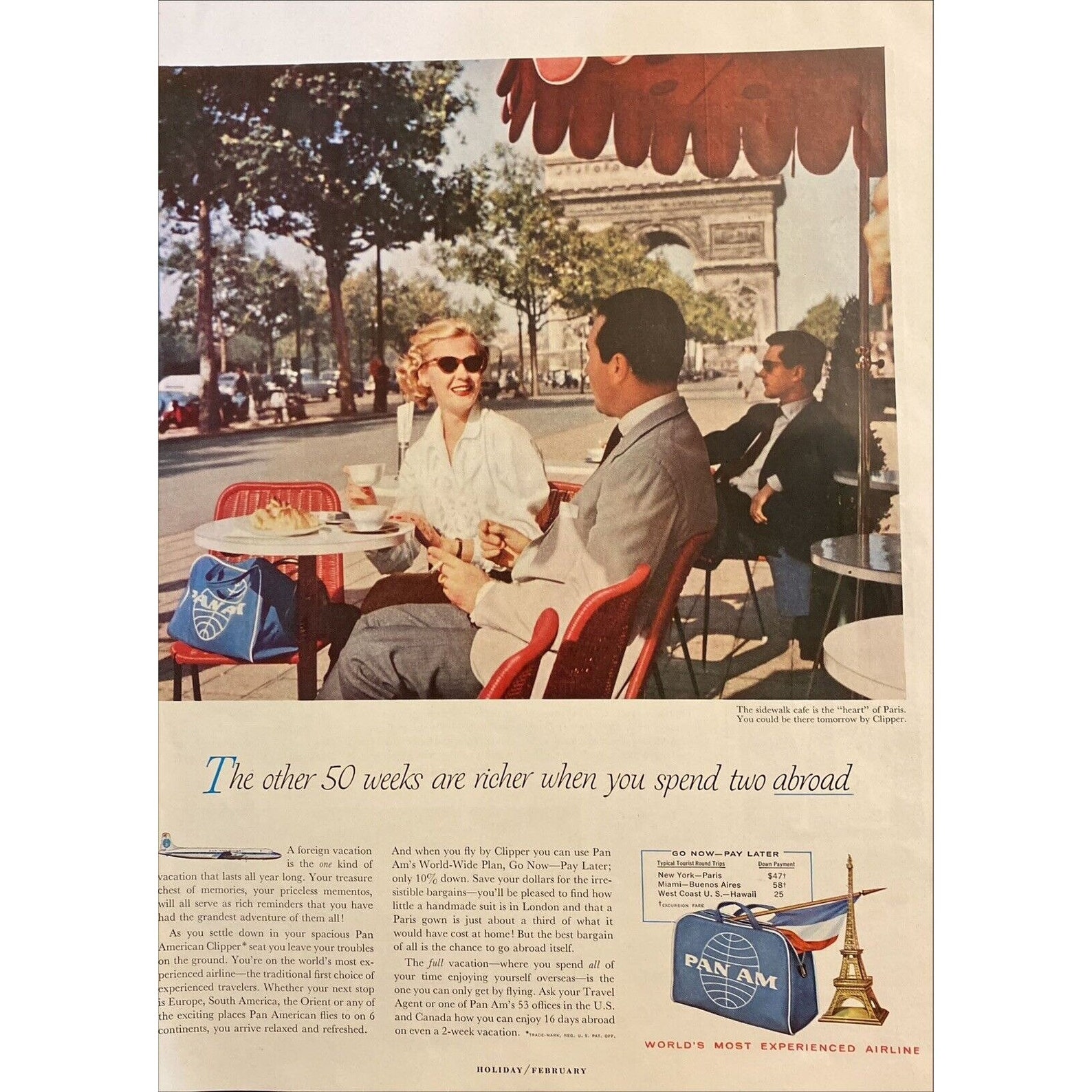 1958 PAN-AM Vintage Color Print Ad Pan American Clipper Go Now-pay ...