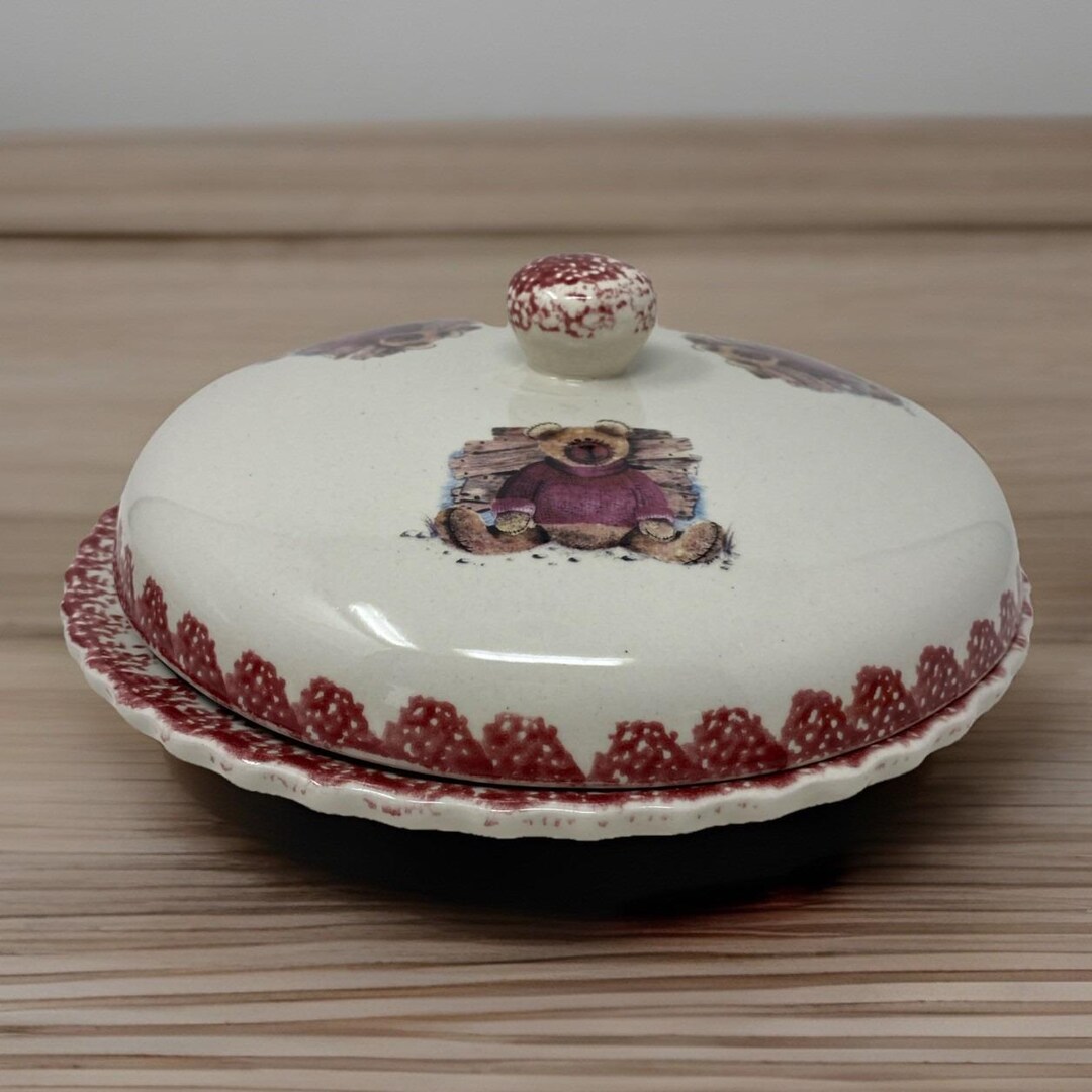Vintage Ceramic Pie Dish With Lid Pie Keeper Pink Teddy Bears ...