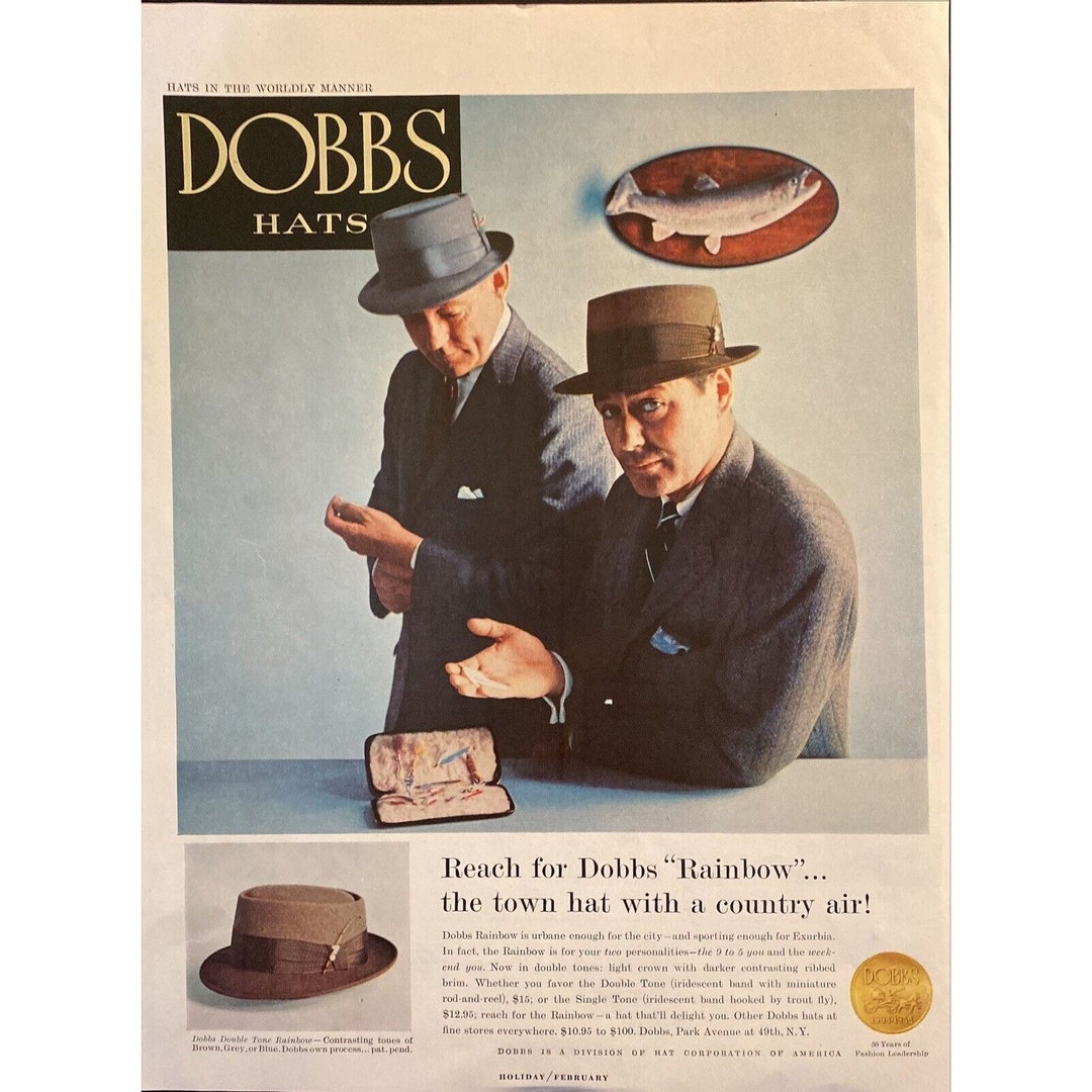 1958 Dobbs Hats Vintage Color Print Ad Double Tone Rainbow Hat Holland ...
