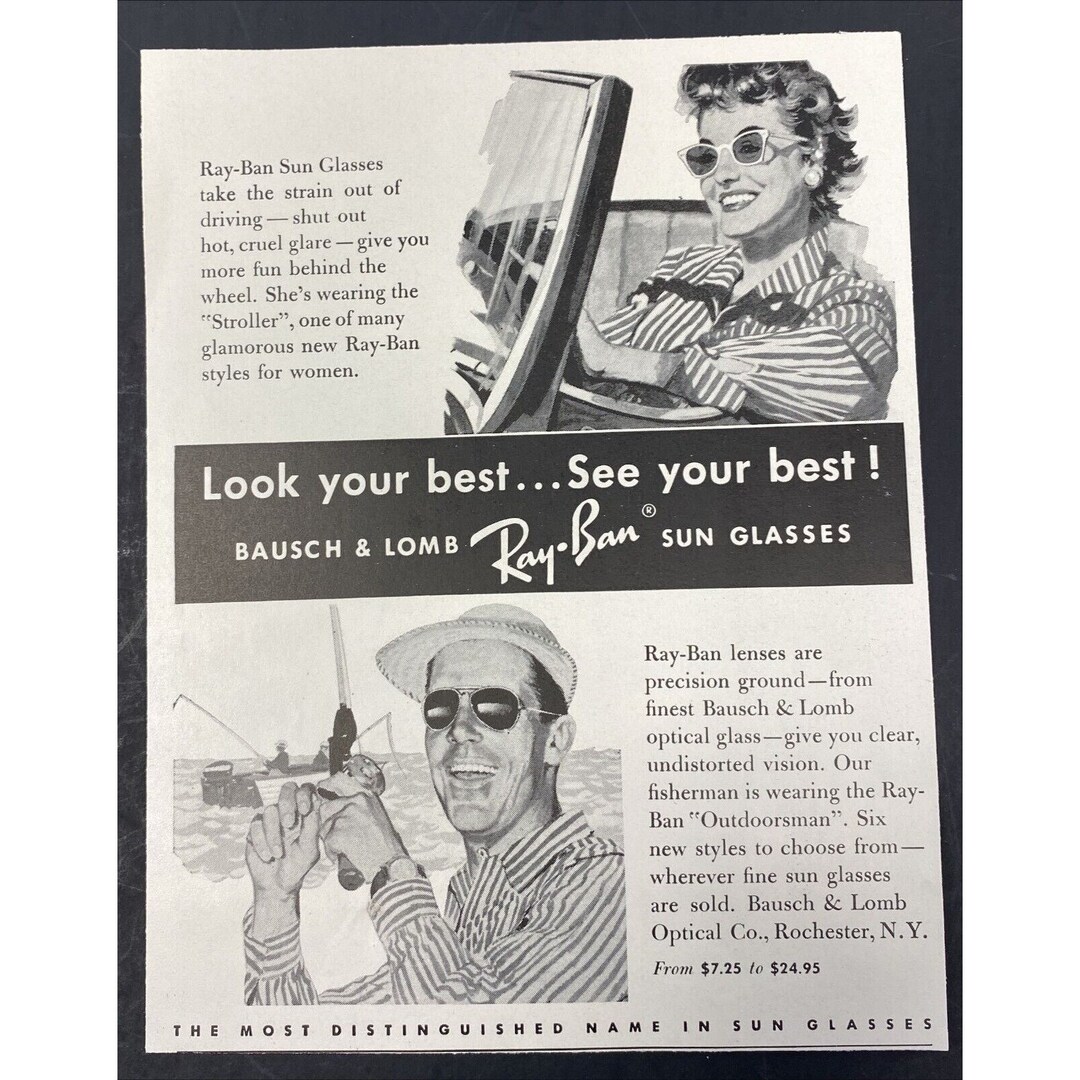 1958 Ray-ban Sunglasses Vintage Magazine Print Ad Man & Woman Wearing ...