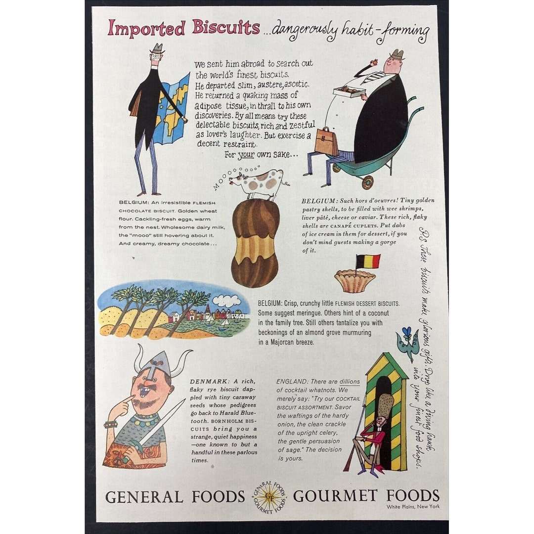 1958 General Foods Gourmet Biscuits Color Print Ad Dangerously Habit ...