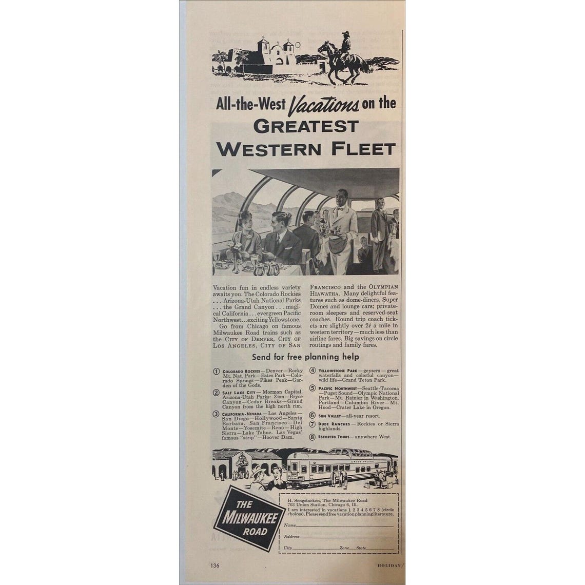 1958 Matson Cruise Lines Tahiti and Milwaukee Road Train West Vacation ...