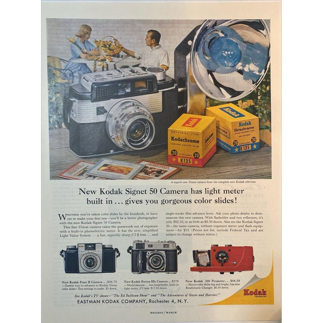 1958 Kodak Signet 50 Camera Color Print Ad Chris Craft Sea Skiff ...