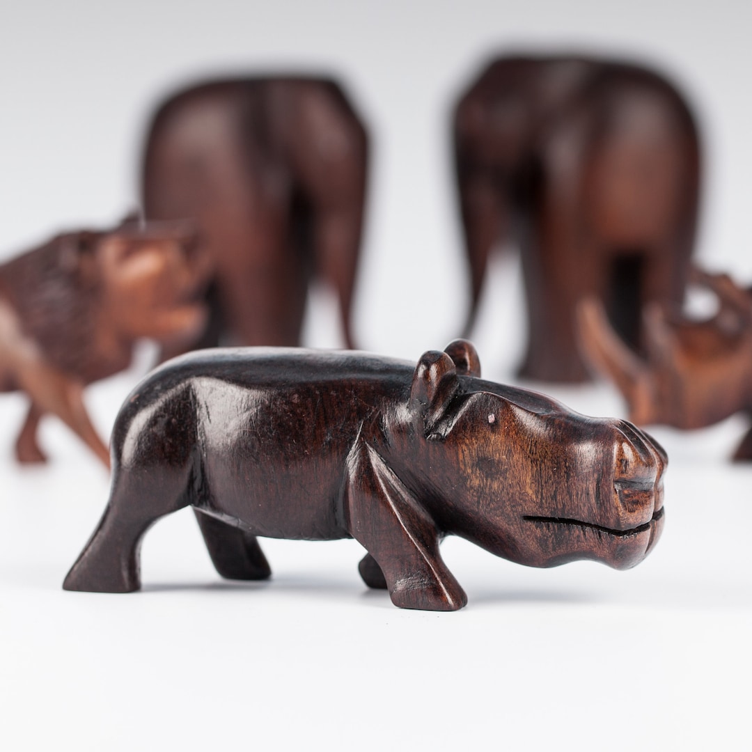 Small Hand Carved Hippo / Wooden Hippo Sculpture / Hand Carved Statue ...