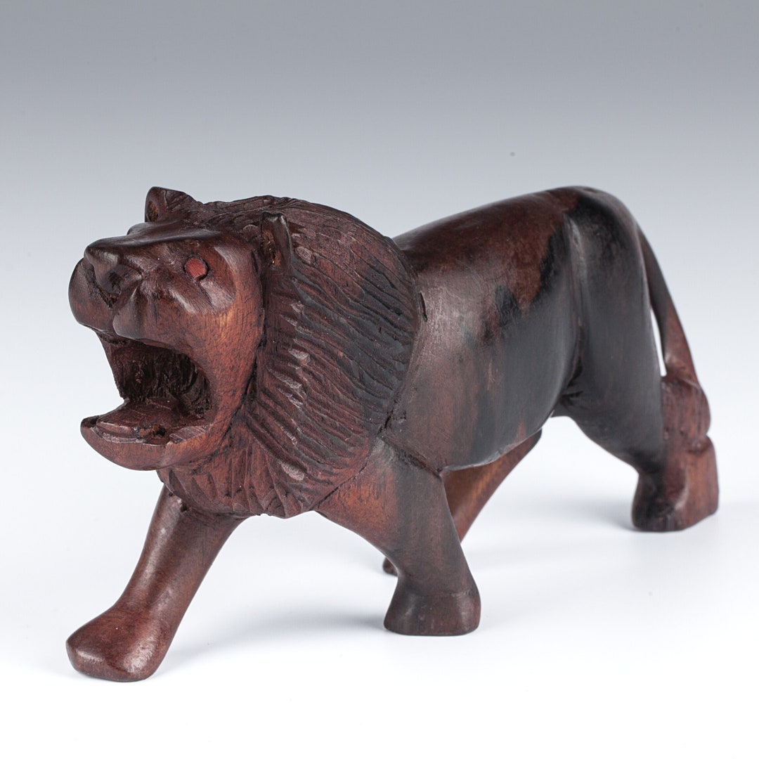 Small Hand Carved Lion / Wooden Lion Sculpture / Hand Carved Statue ...