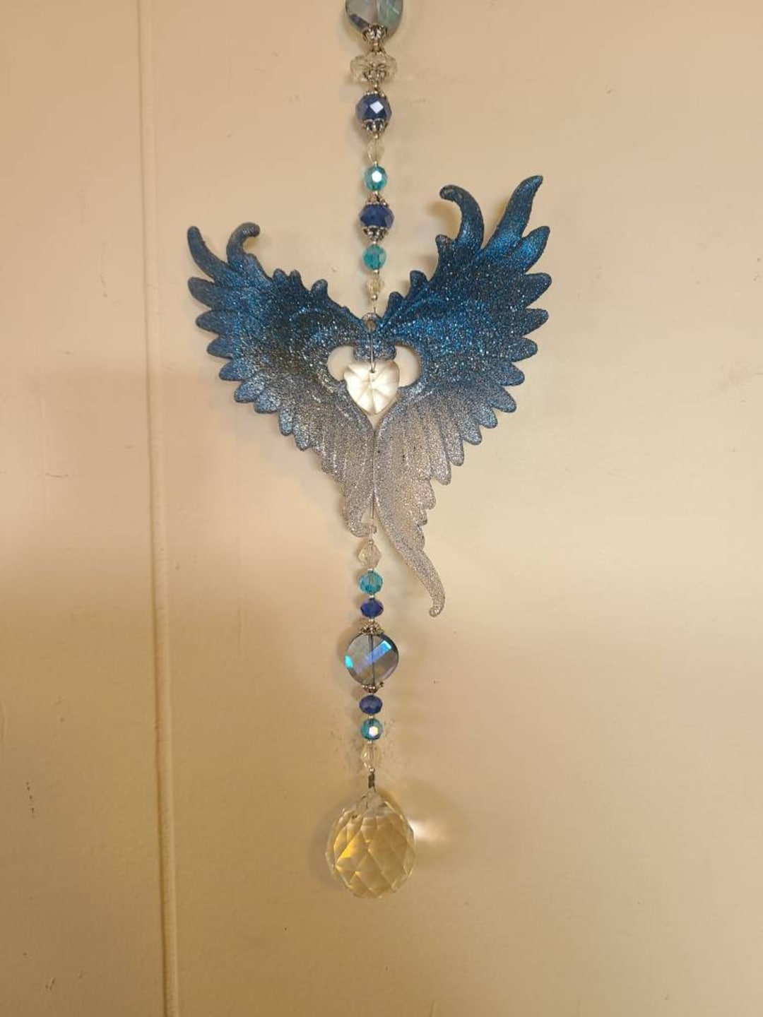 Blue Heart Shape Wings Suncatcher. - Etsy