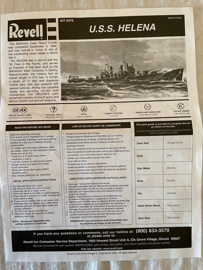 Revell U.S.S. Helena Heavy Cruiser Model Kit 85-0370 - Etsy