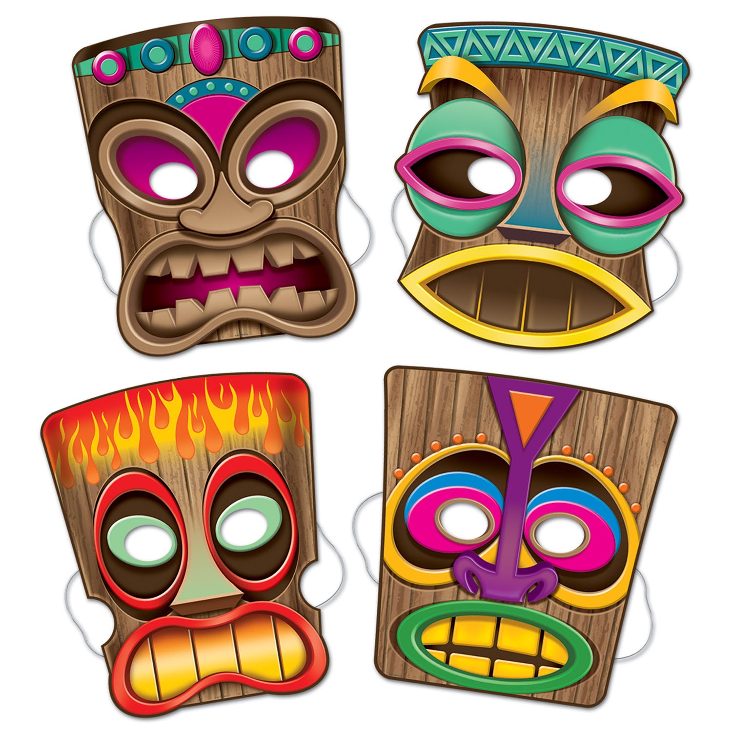 4 VIBRANTE COLORED Tribal Tiki Máscaras 10 Luau Hawaiian | Etsy