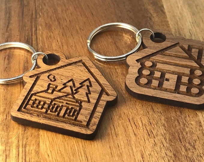 Wood Cabin Keychain - Custom Engraved Keychain - Vacation Home Gift ...