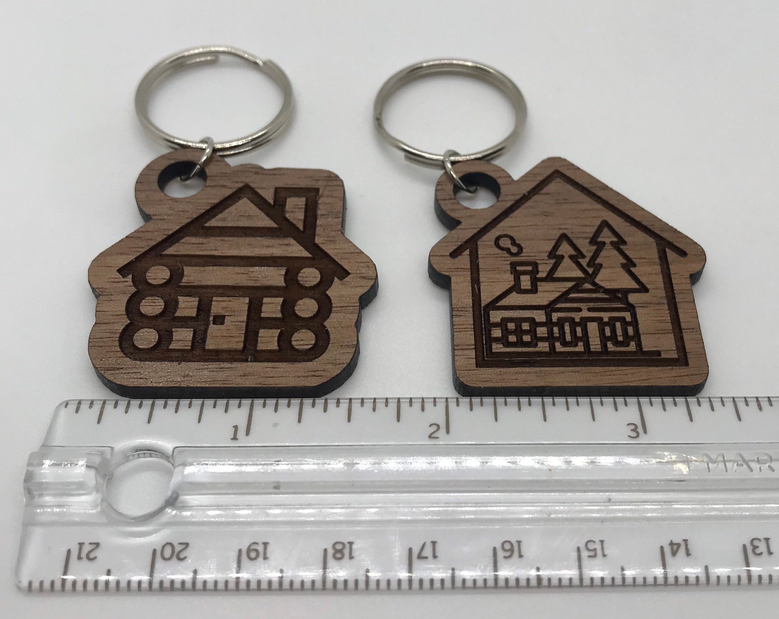 Wood Cabin Keychain Custom Engraved Keychain Vacation Home | Etsy