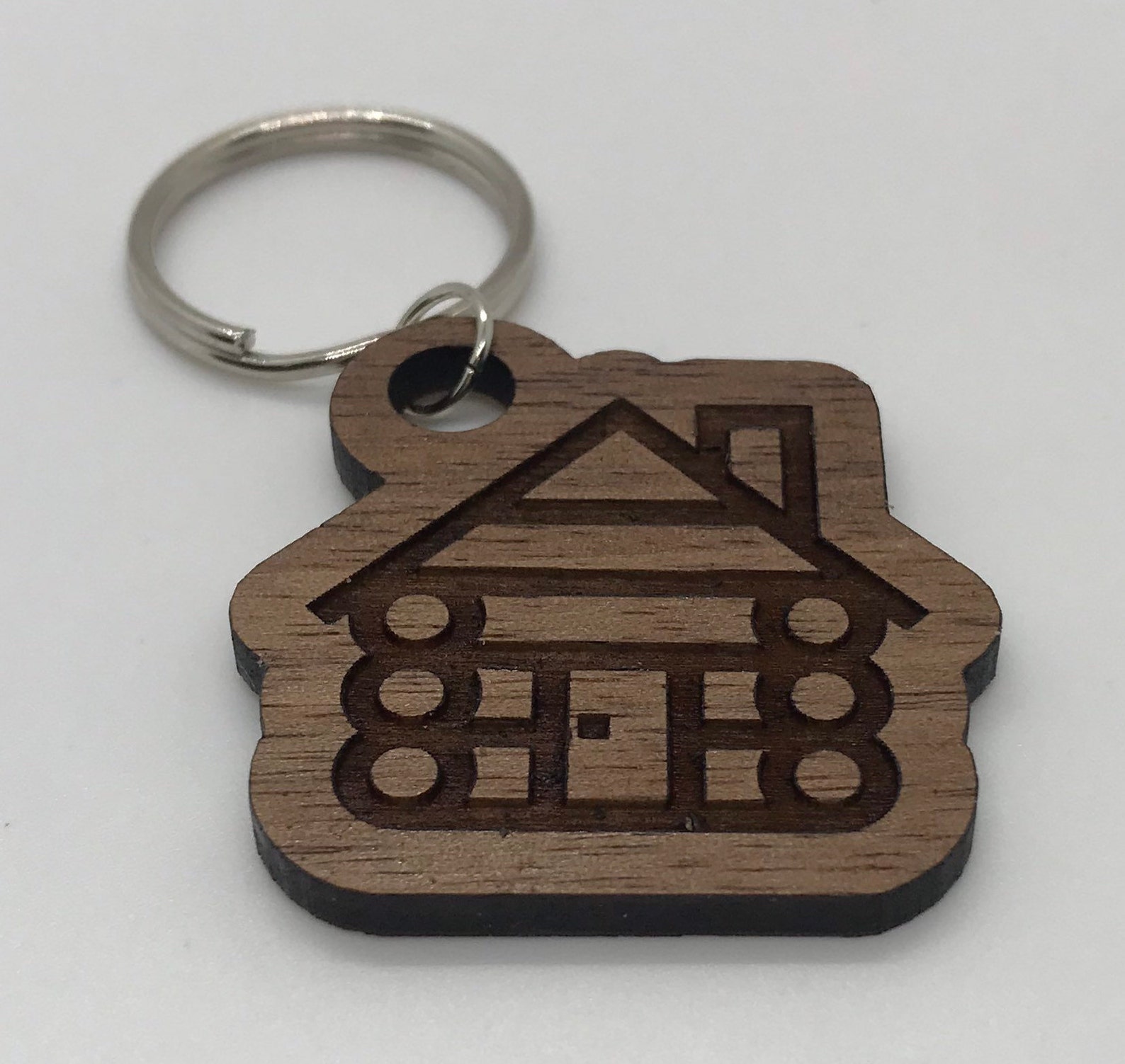 Wood Cabin Keychain - Custom Engraved Keychain - Vacation Home Gift ...