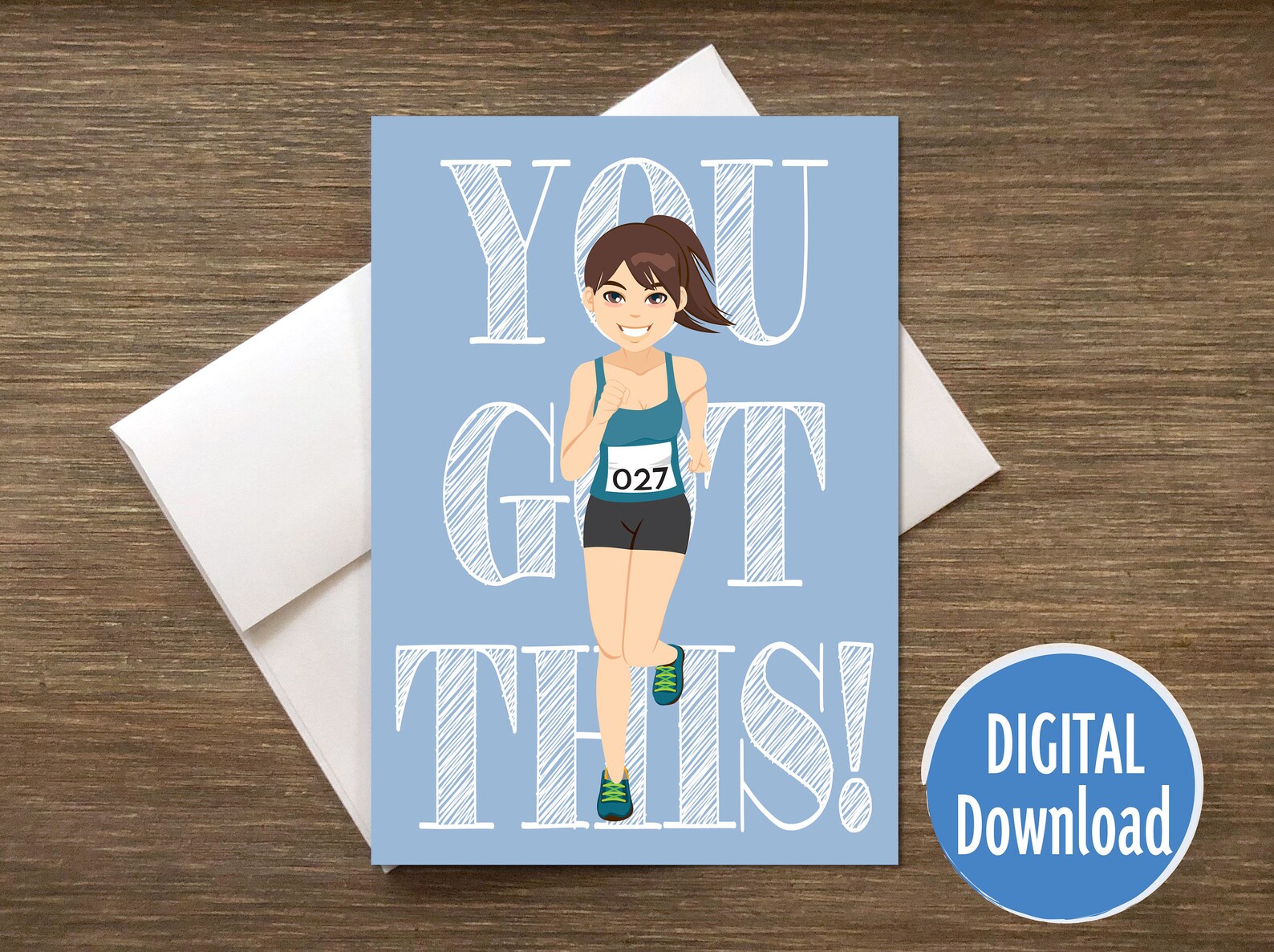 You Got This! Downloadable Good Luck Runner Card (brown, Long Hair) - Etsy