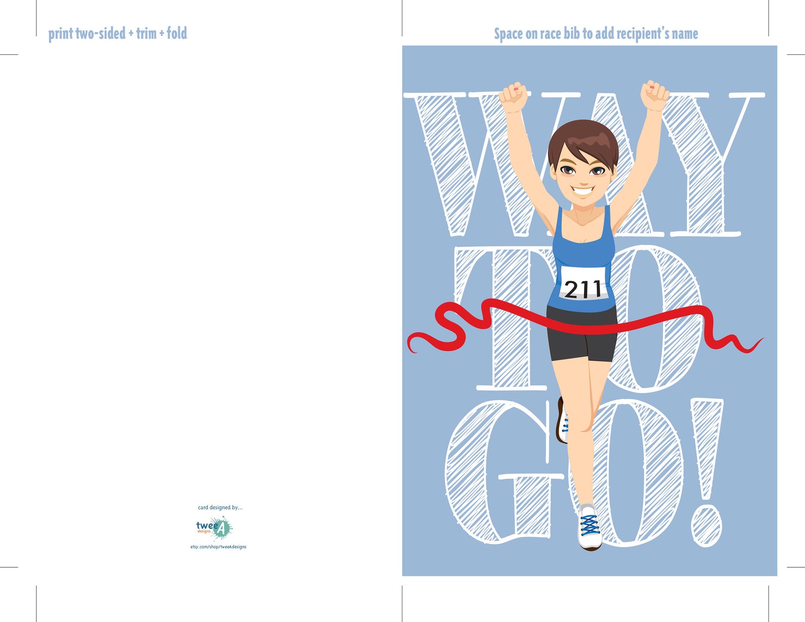Way to Go! Downloadable Congratulations Runner Card (brown, Short Hair ...