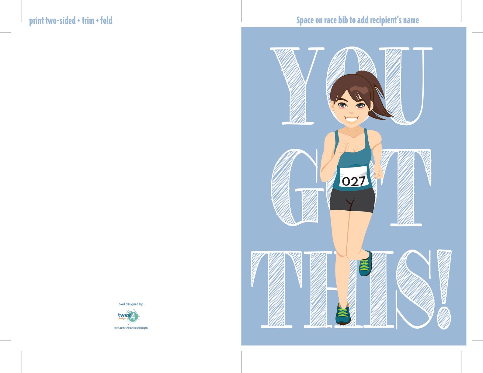 You Got This! Downloadable Good Luck Runner Card (brown, Long Hair) - Etsy