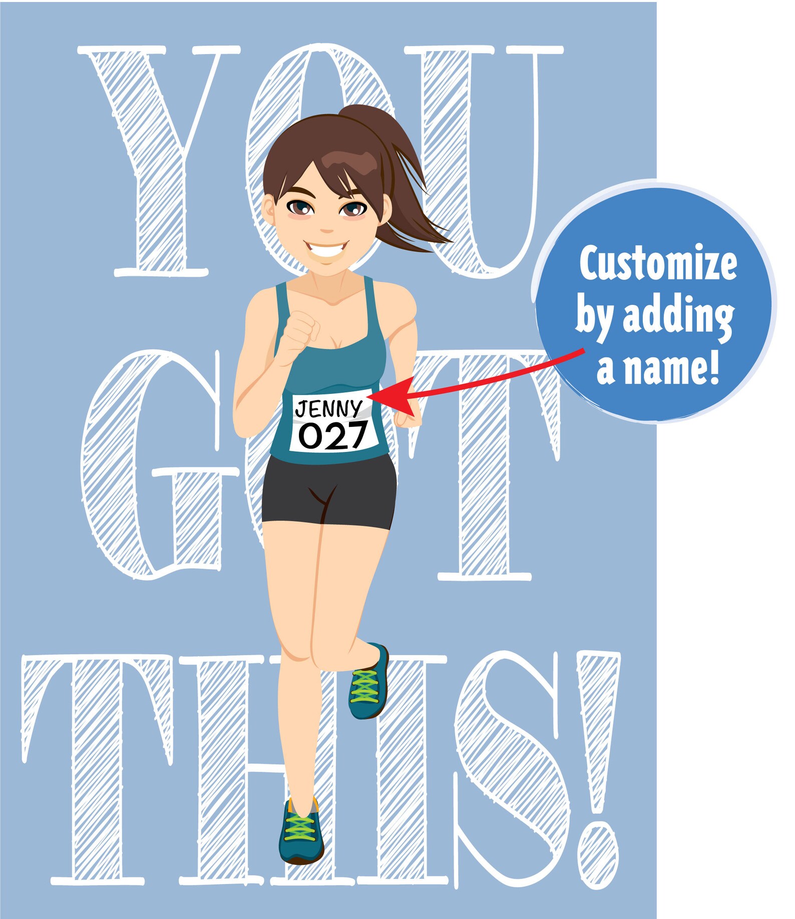 You Got This! Downloadable Good Luck Runner Card (brown, Long Hair) - Etsy