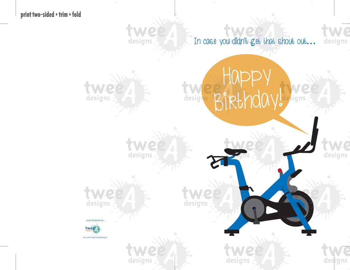 Birthday Shout Out, Downloadable Card, Stationary Bike, Enevelope ...
