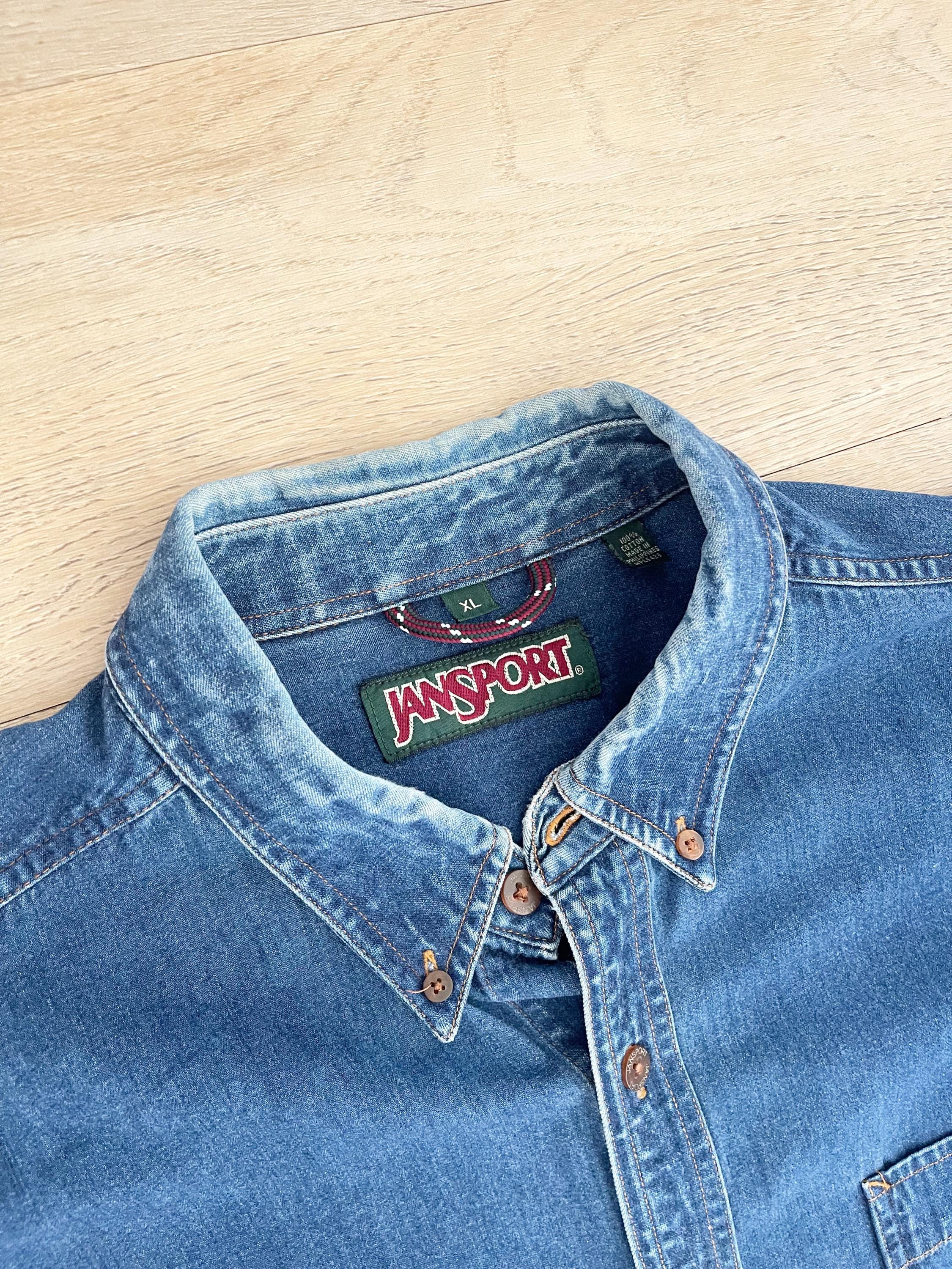Vintage Jansport Dark Blue Denim Button up Long Sleeve Shirt Size XL - Etsy