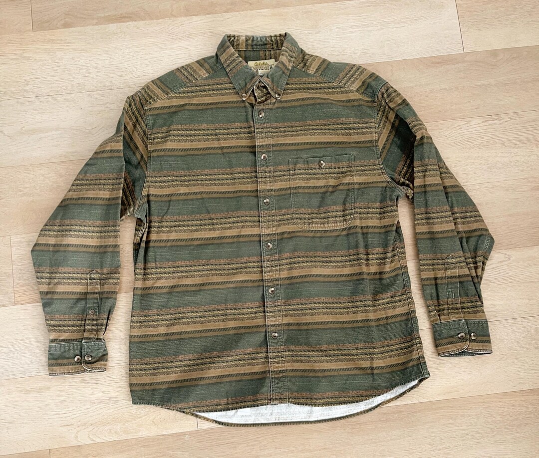 Vintage Cabelas Chamois Striped Outdoor Heavyweight Button up Long ...
