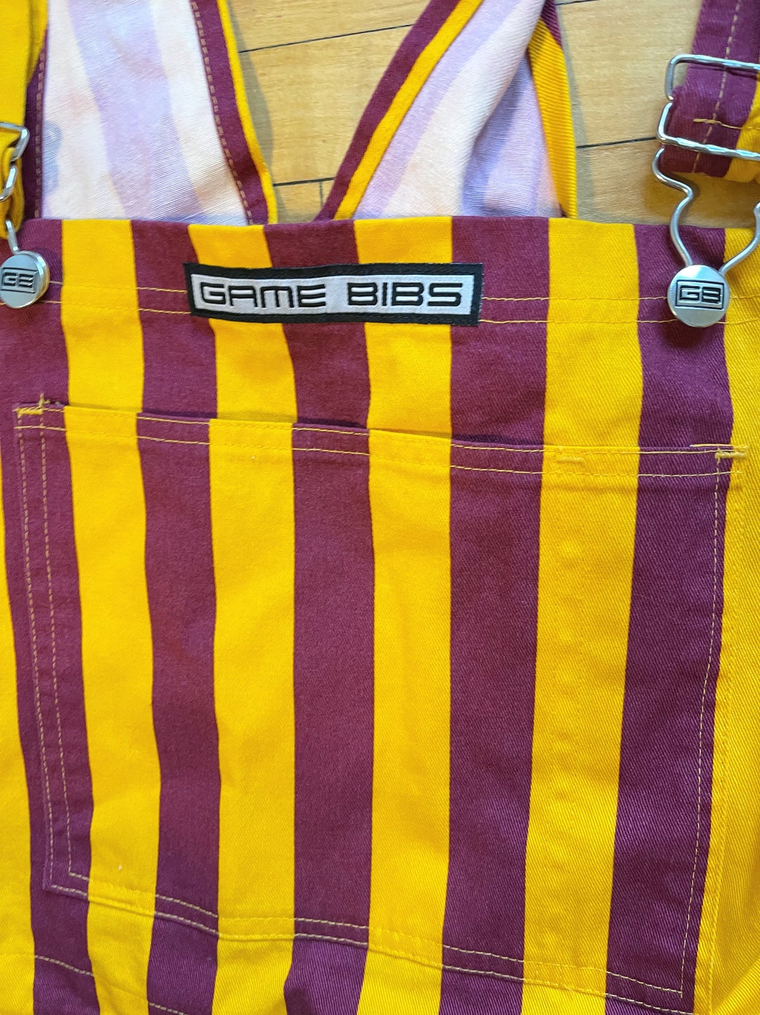 Game Bibs Maroon and Yellow Striped Overalls Size Large - Etsy
