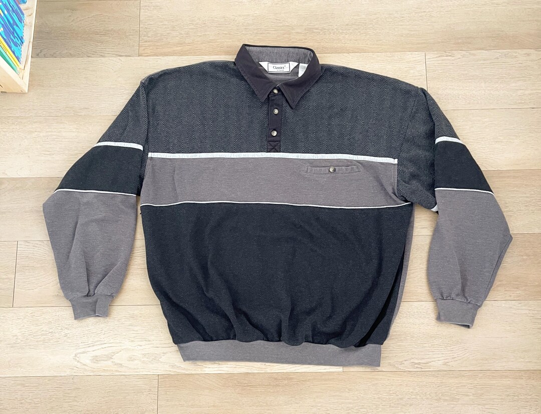 Vintage Classics by Palmland Color Block Multi Pattern Long Sleeve Polo ...