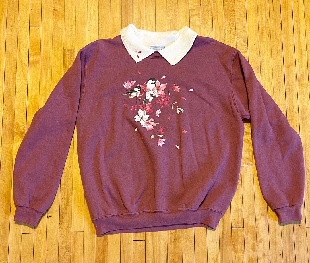 Vintage Morning Star Collared Floral Bird Sweater Size Large - Etsy