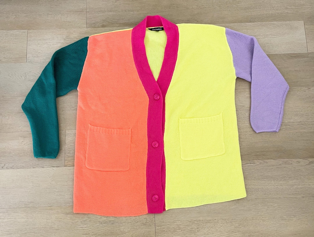 Vintage Davi and Dani Color Block Knit Cardigan Sweater Size 1X - Etsy