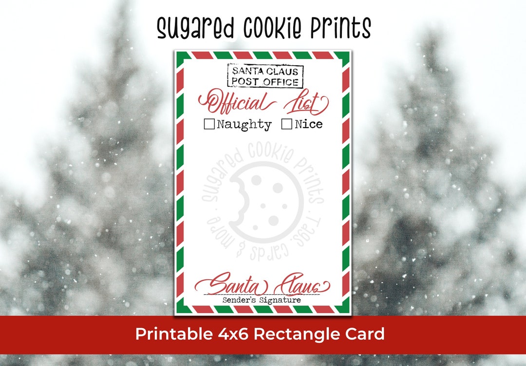 Santa Official List 6x4 Cookie Card, Post Card From Santa, Naughty List ...