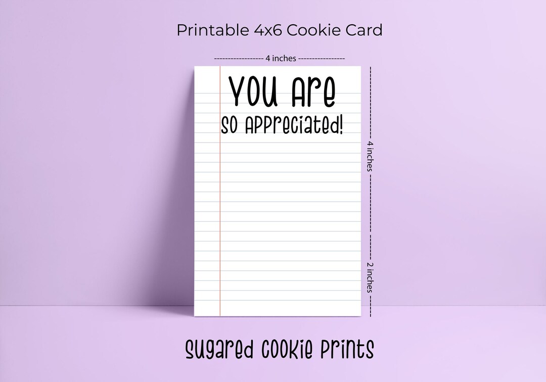 Teacher Appreciation Week Printable 4x6 Cookie Card, Generic Teacher ...