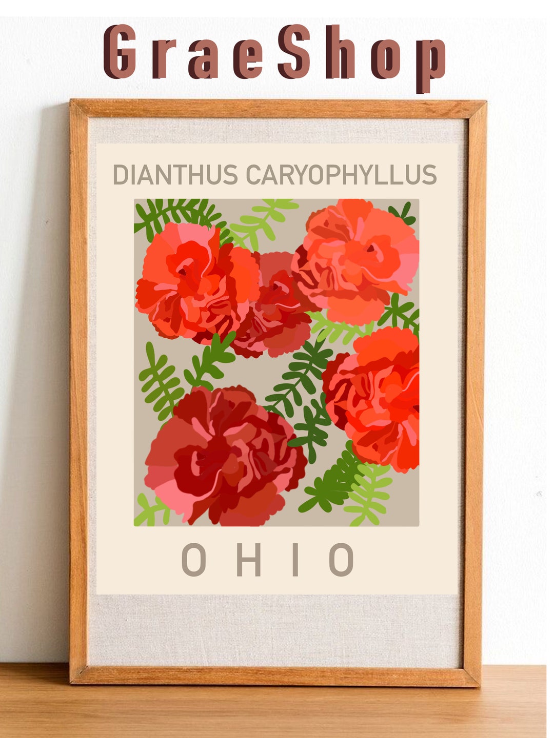 Ohio State Flower Print - Scarlet Carnation - DIGITAL PRINT - Etsy