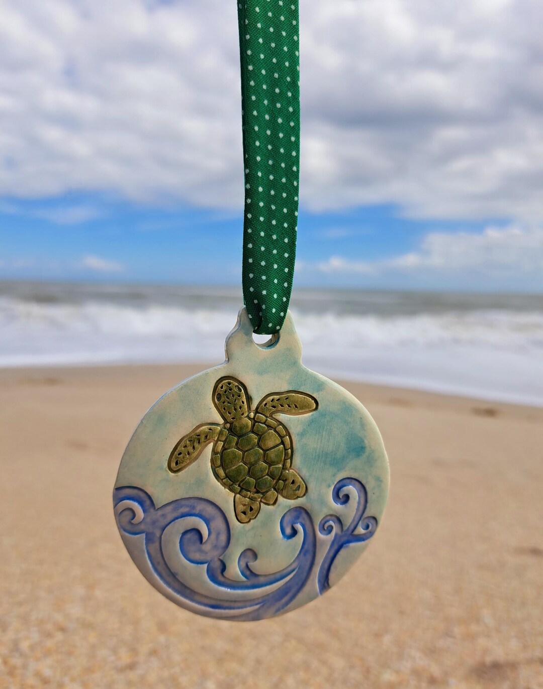 Sea Turtle Ceramic Christmas Ornament, Handpainted Turtle Ornament ...