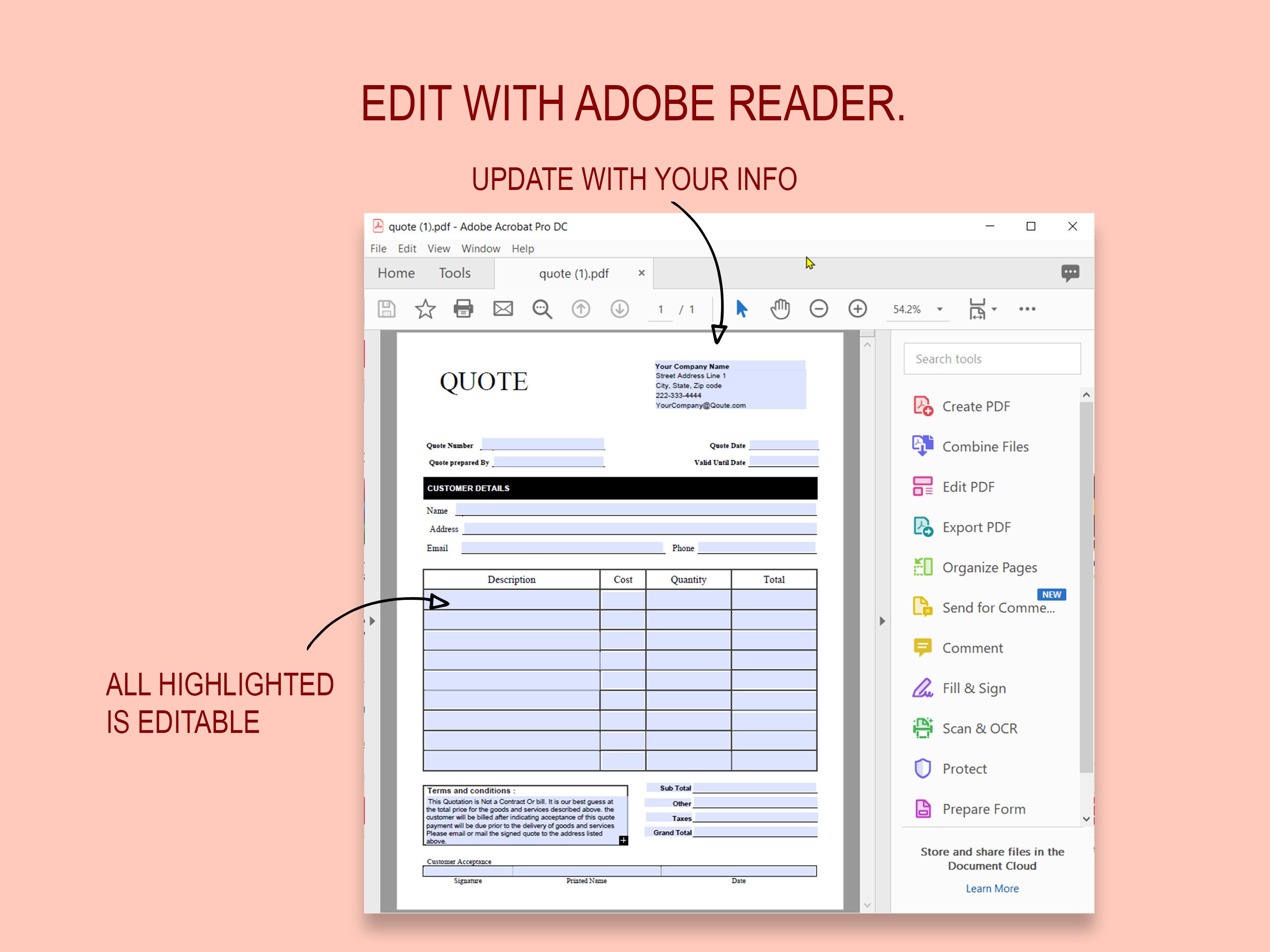 Quote Template Business Quote job Proposal Construction Quote Template ...