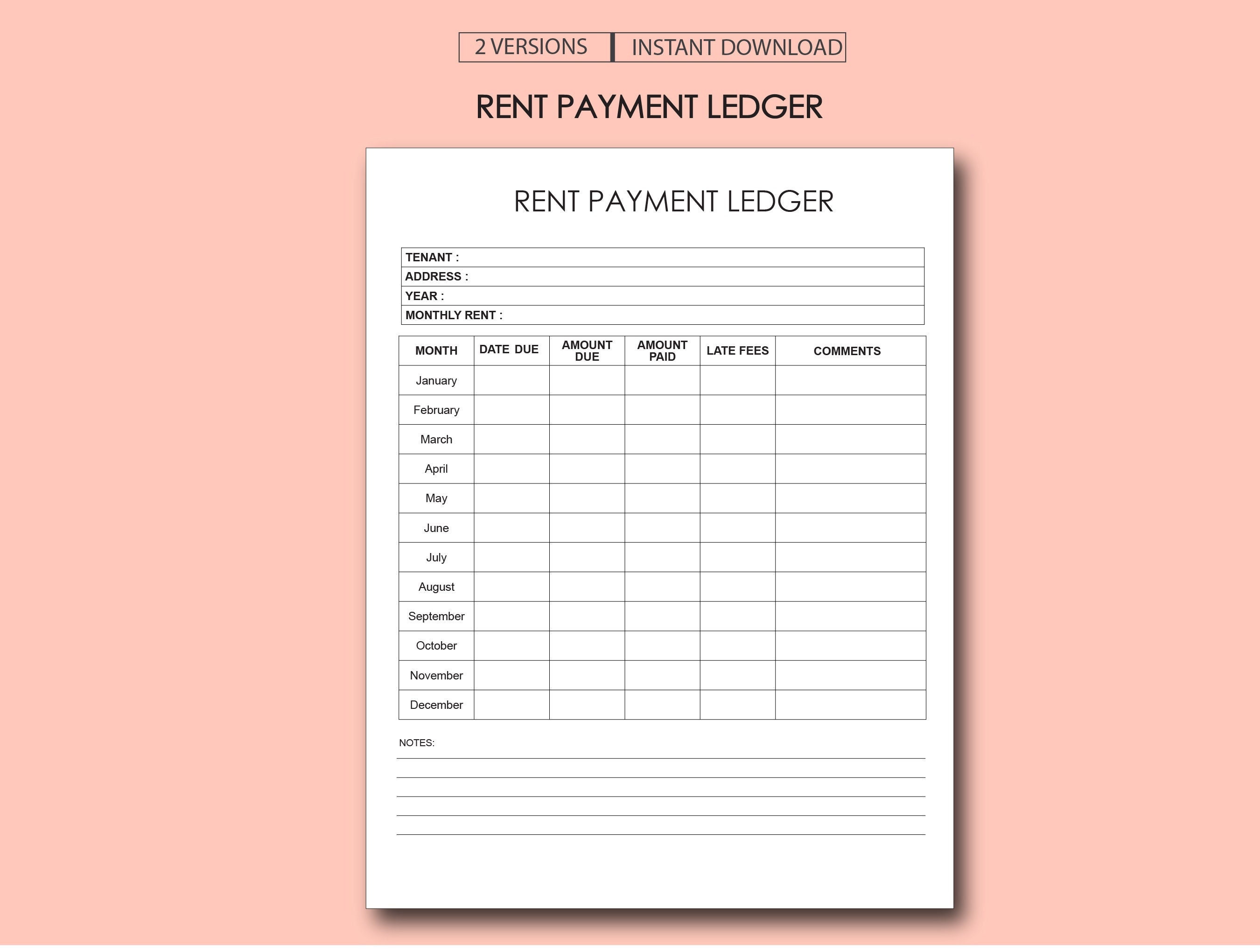 Rent Payment Ledger.monthly Yearly Rent Payment Tracker. Rental Payment ...