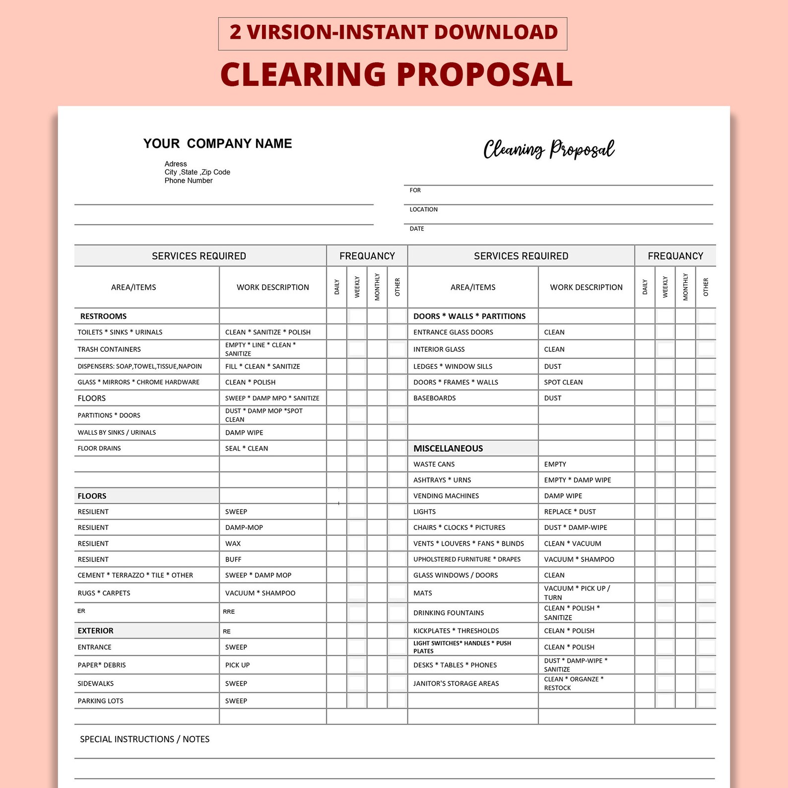 Cleaning Service Proposal . Editable Business Cleaning Service ...