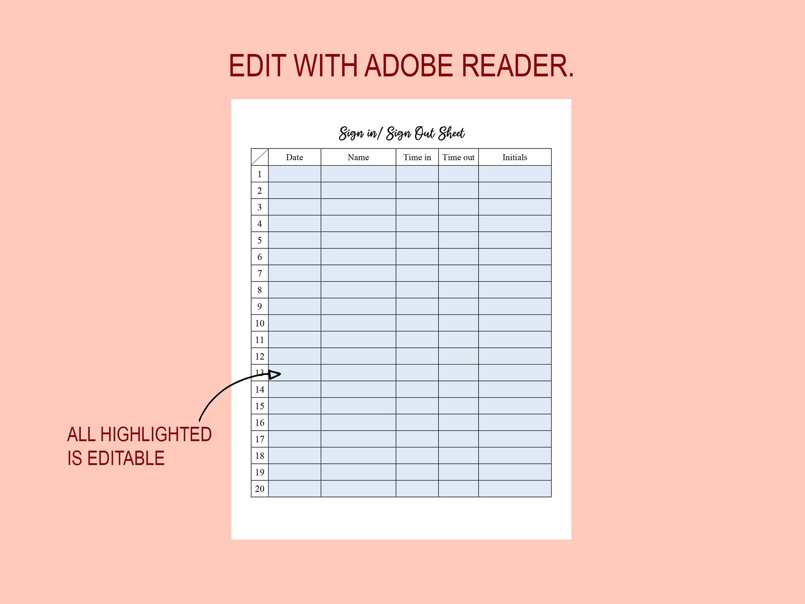 Sign in Sign Out Sheet Template - Printable/ Editable - Sign in Sign ...