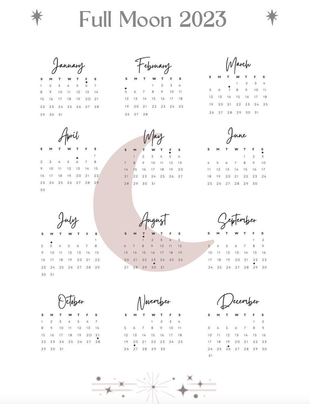 2023 Calendar Full Moon Dates, Printable, Organisation - Etsy