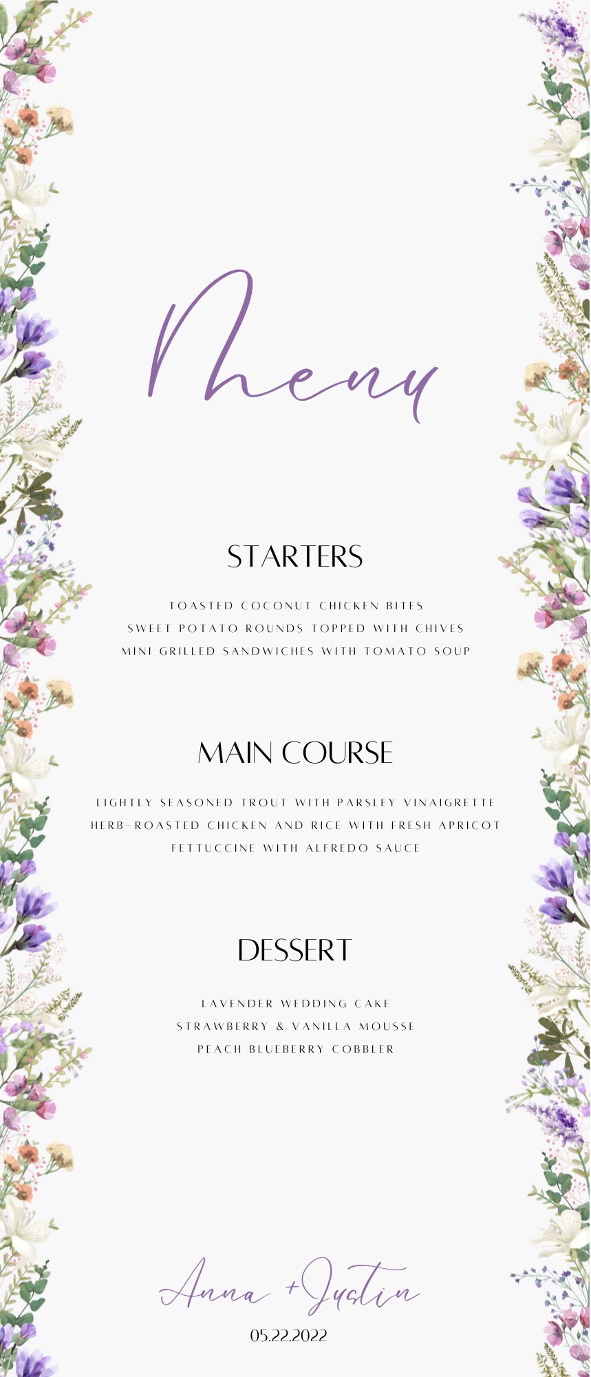 Printable Menu - Editable Template - Wildflower Wedding Menu, Floral ...