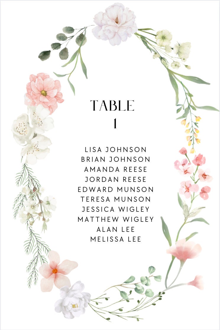 Printable Table Numbers Seating Chart Template Bundle - Etsy