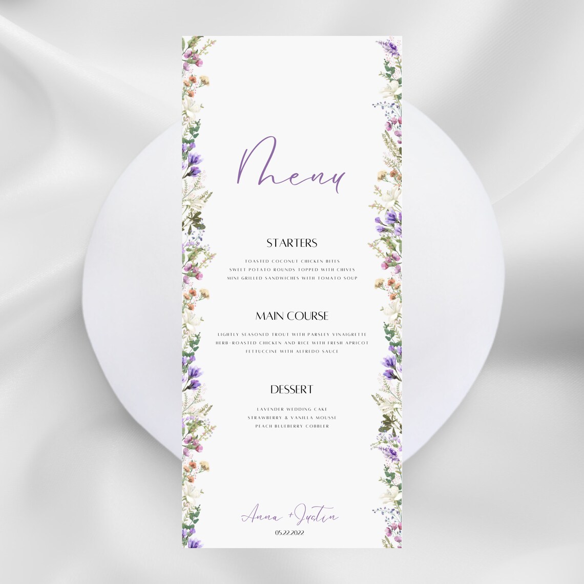 Printable Menu - Editable Template - Wildflower Wedding Menu, Floral ...