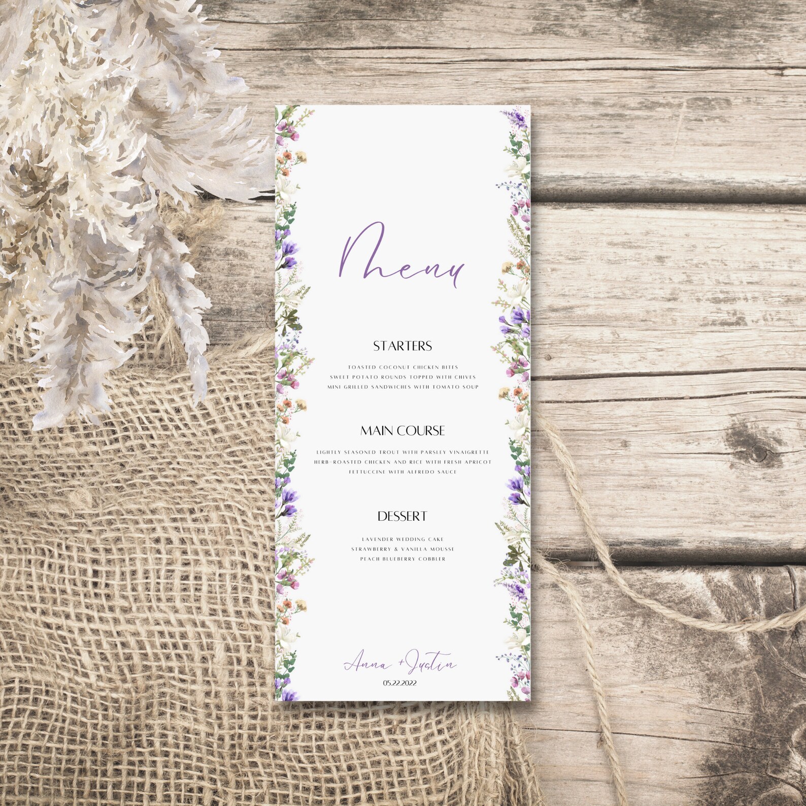 Printable Menu - Editable Template - Wildflower Wedding Menu, Floral ...