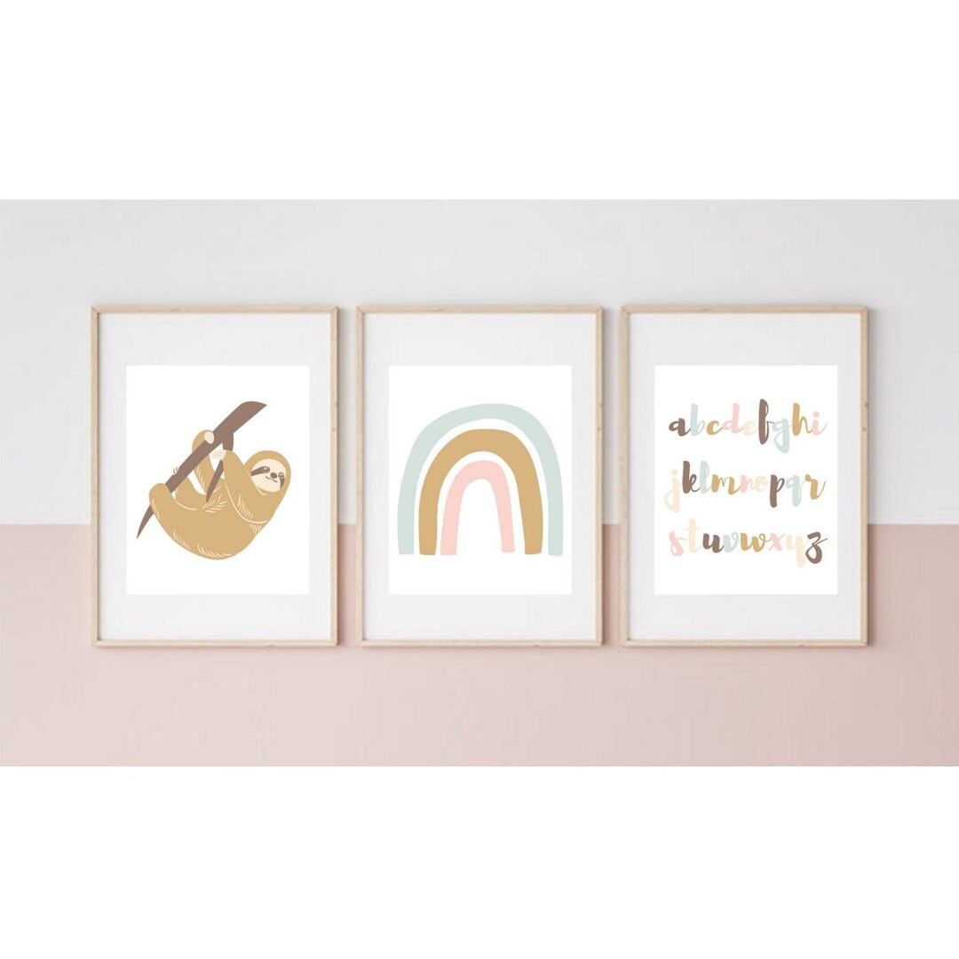 Printable Sloth Nursery Art, Set of 3 Gallery Wall, Rainbow Print ...