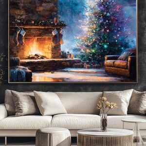 Christmas Fireplace Art Print Set | Holiday Home Decor (digital ...