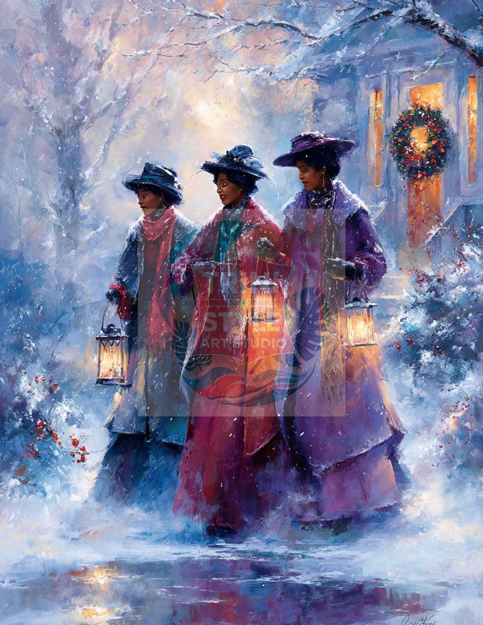 Christmas Fireplace Art Print Set | Holiday Home Decor (digital ...