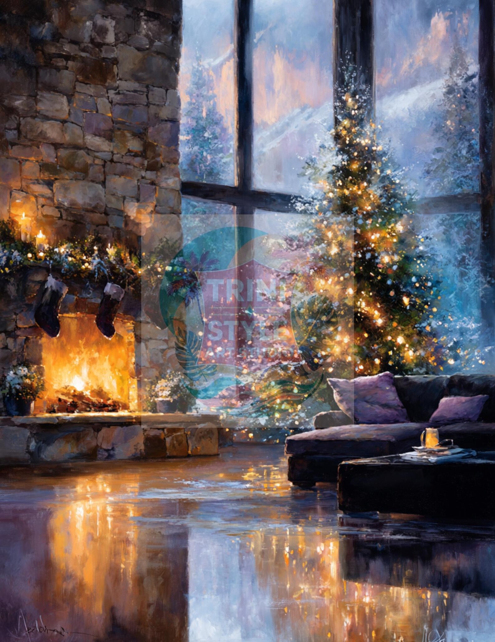 Christmas Fireplace Art Print Set | Holiday Home Decor (digital ...