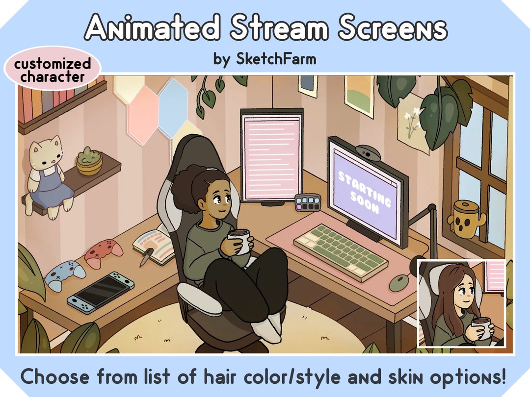 Animated Twitch Overlay With Custom Character - Stream Screen / Cute ...