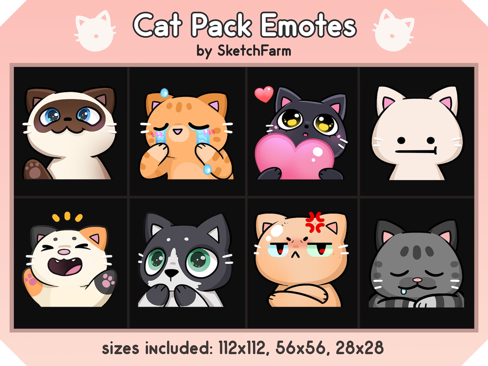 Cat Twitch Emotes Discord Emote Pack of 8 Cute Kitties Siamese Calico ...