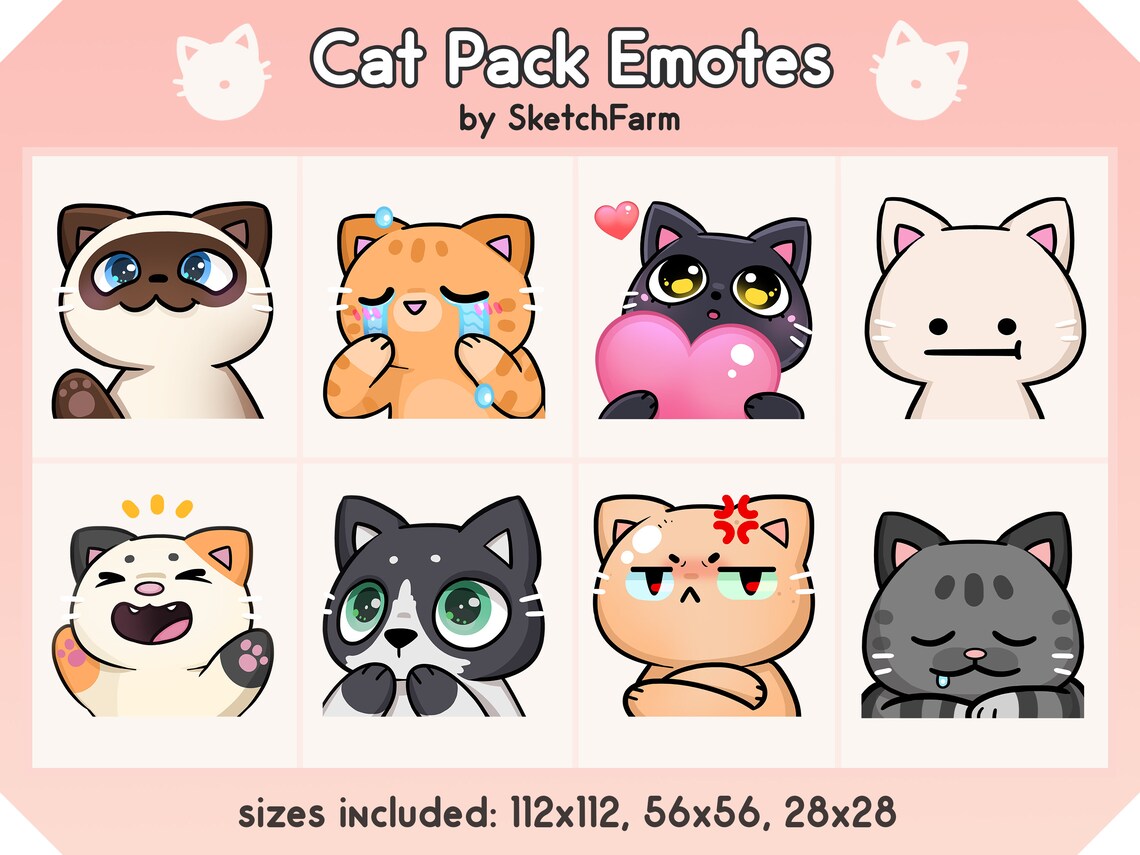 Cat Twitch Emotes Discord Emote Pack of 8 Cute Kitties - Etsy