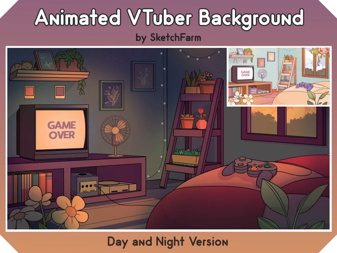 Vtuber Streamer Background - Animated Retro Day and Night Bedroom ...