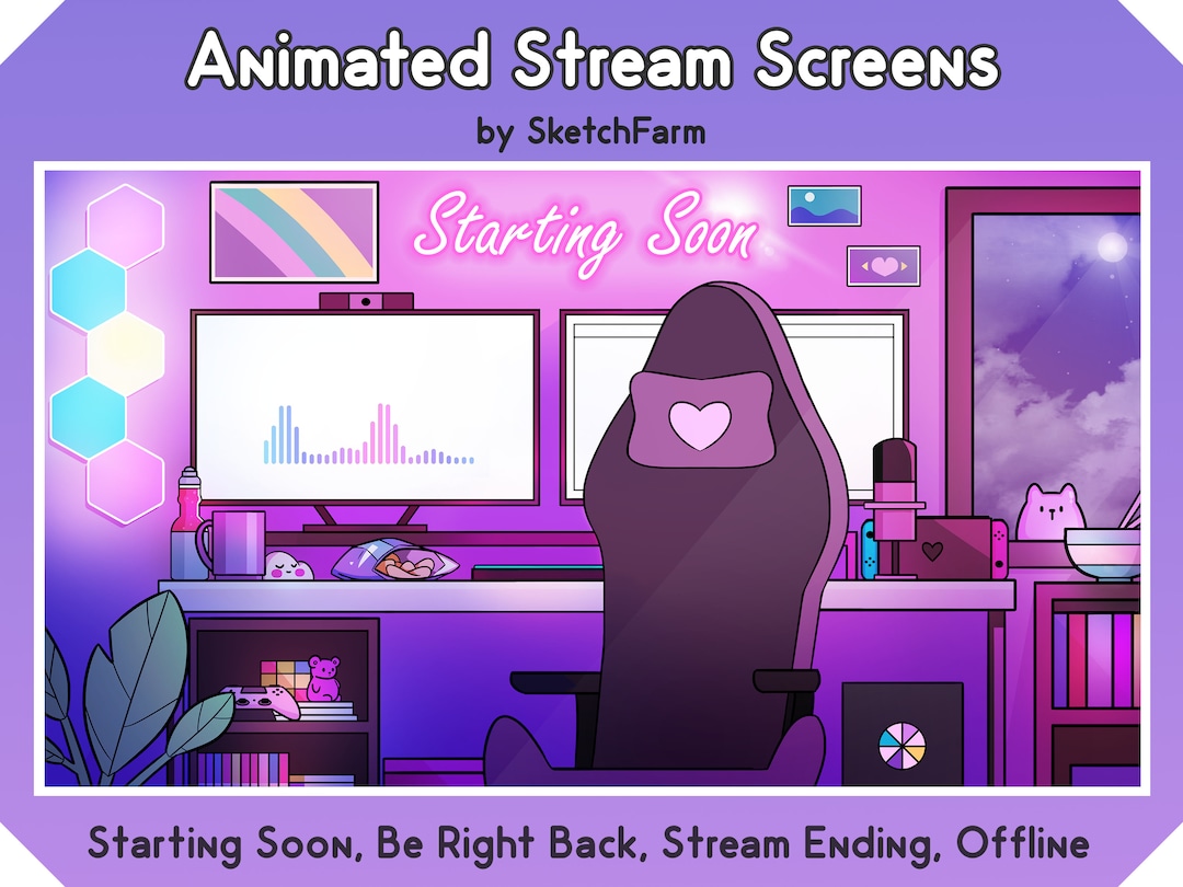 Twitch Overlay - Animated Stream Screen / Egirl Desk Bedroom / Neon ...